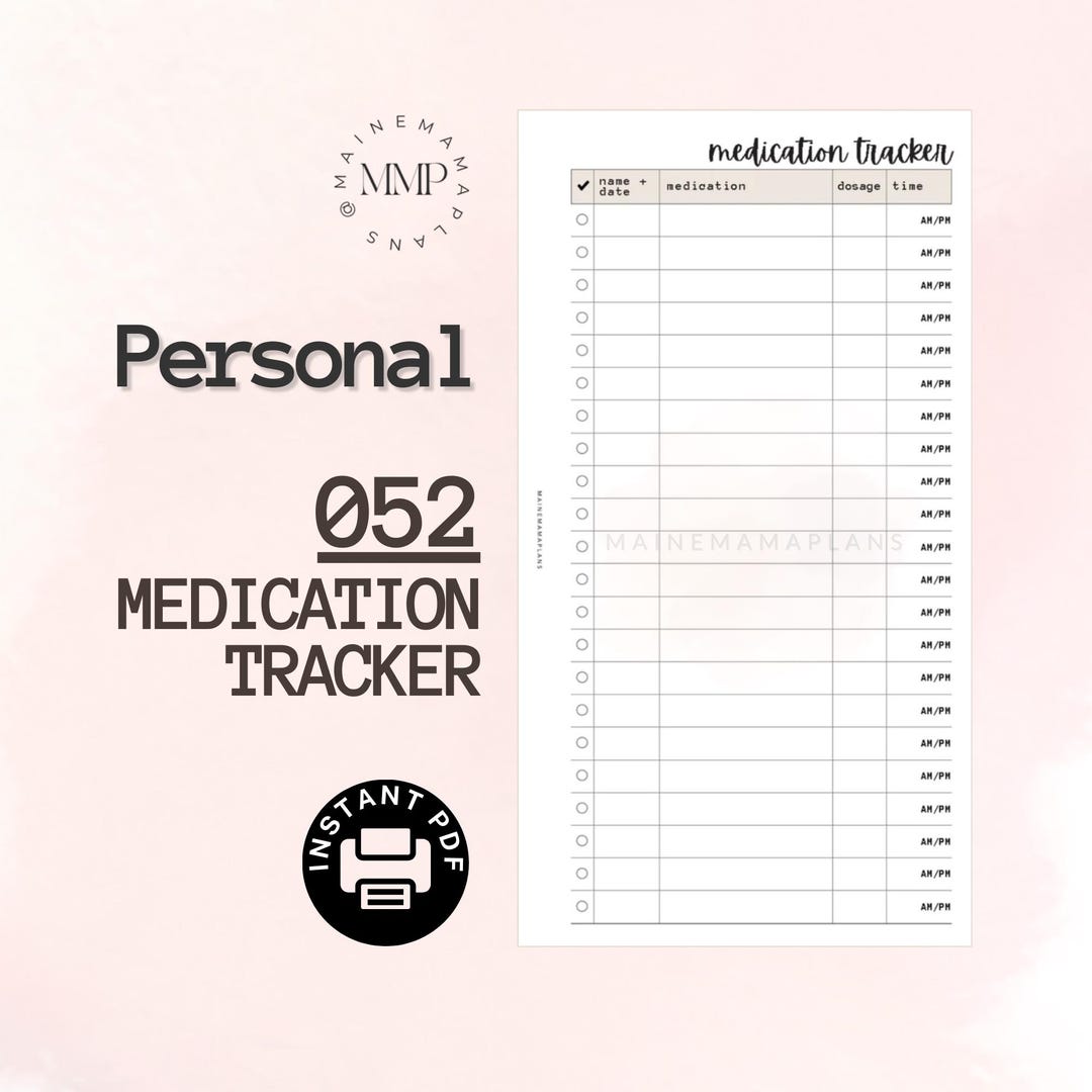 052 - Personal: Medication Tracker Insert Instant PDF Printable ...