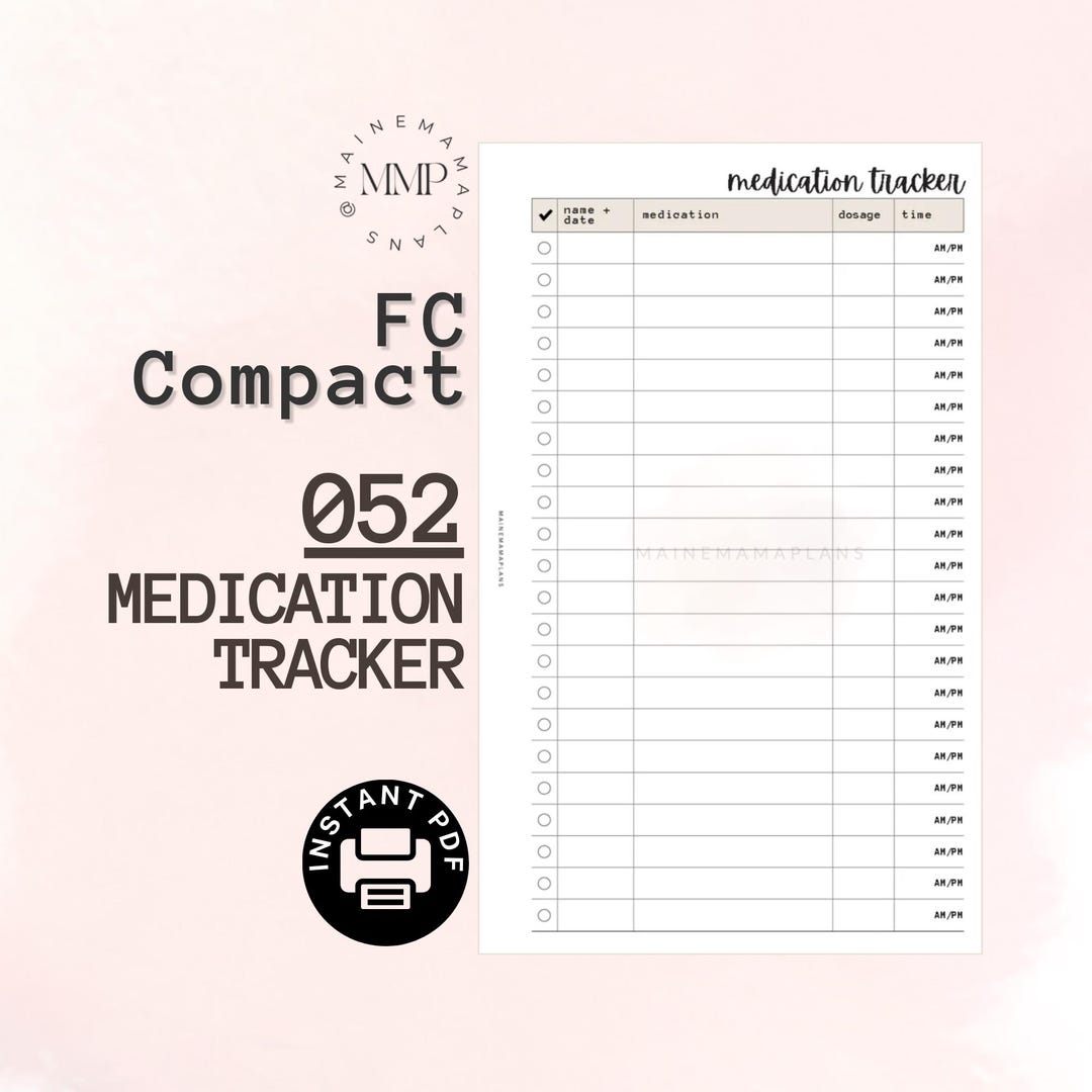 052 - FC Compact: Medication Tracker Instant PDF Printable Download ...