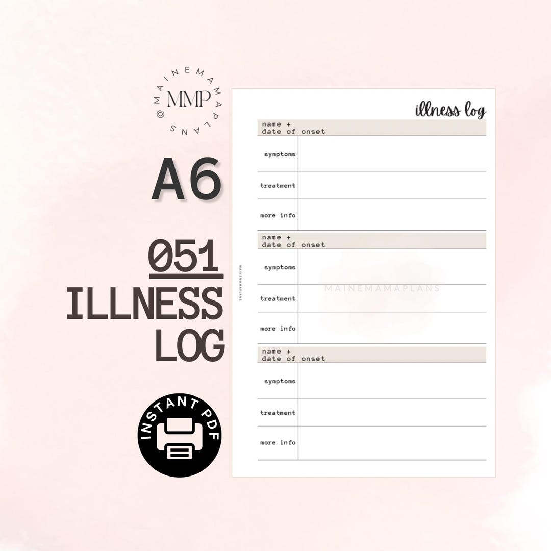 051 - A6: Illness Log Insert Instant PDF Printable Download Doctor Kids ...