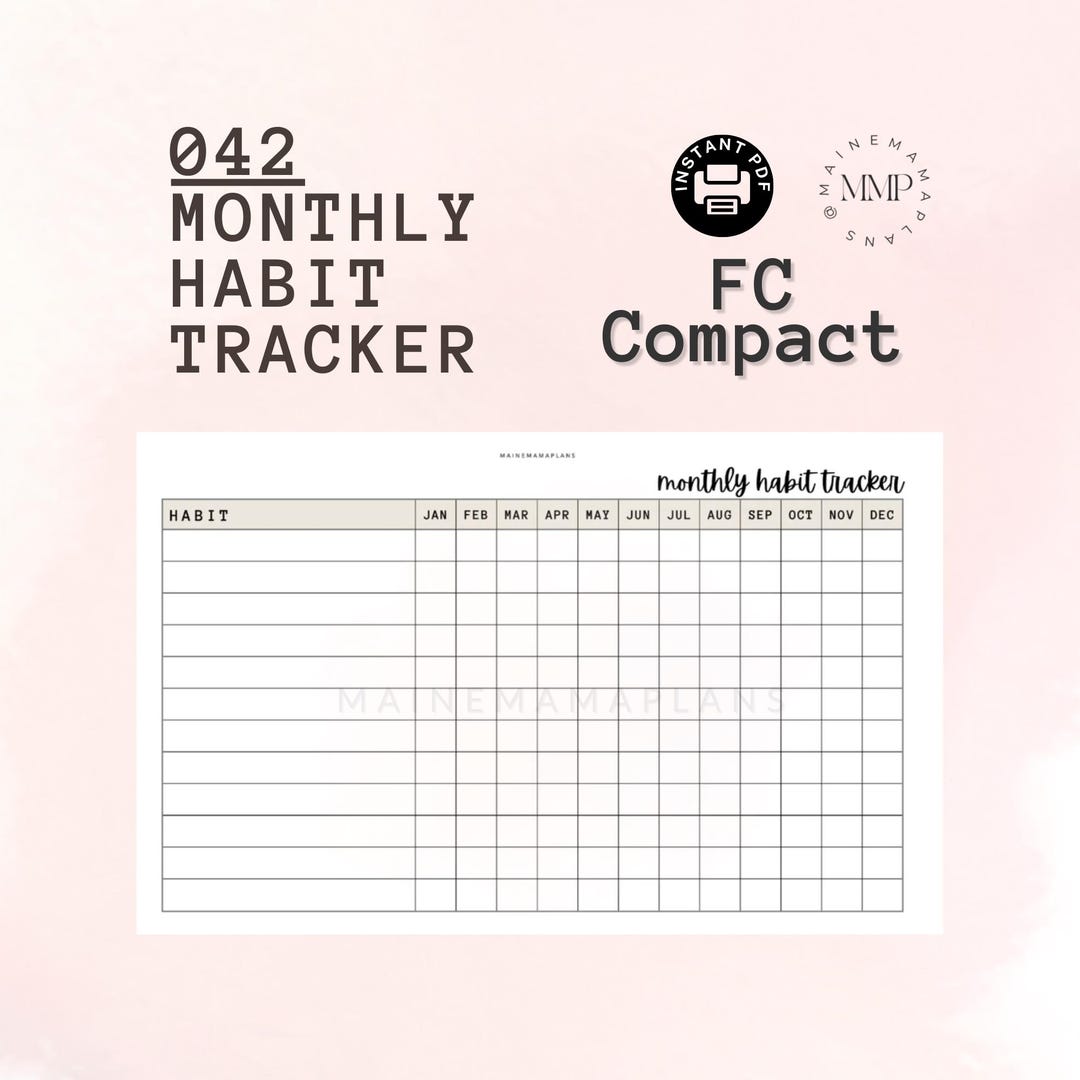 042 - FC Compact: Monthly Habit Tracker Insert Instant PDF Printable ...