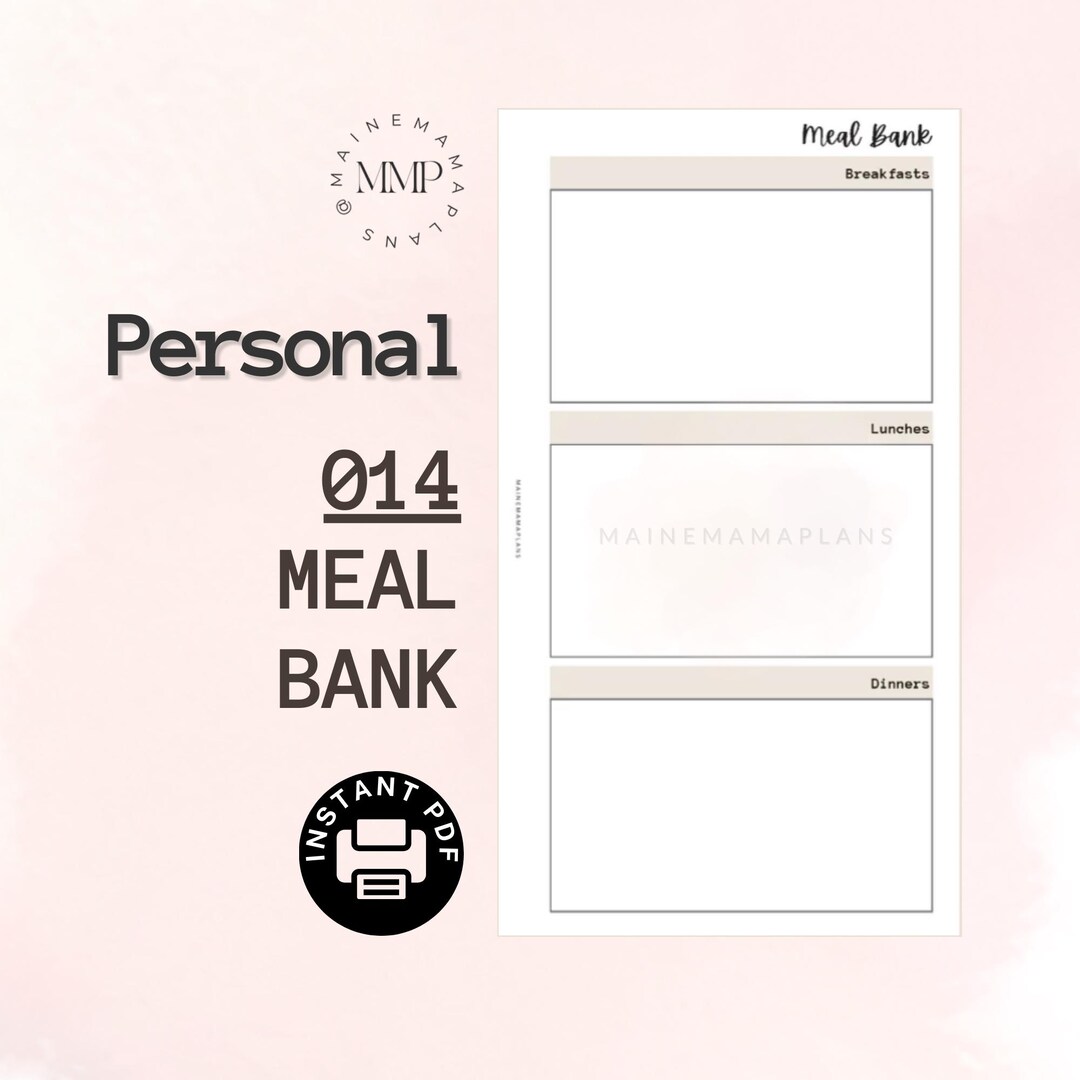 014 - Personal: Meal Bank Insert Instant PDF Printable Recipe Ideas ...