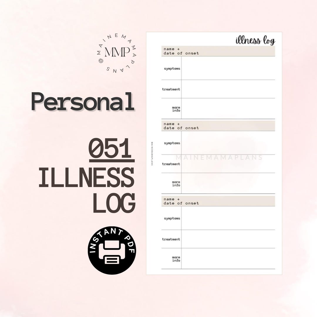 051 - Personal: Illness Log Insert Instant PDF Printable Download ...