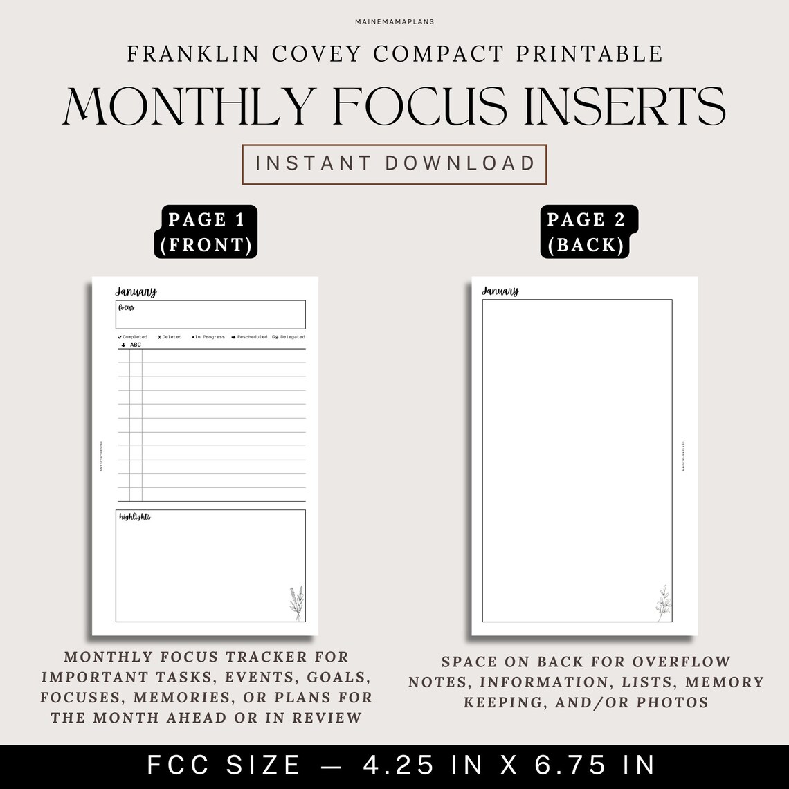 V1: Monthly Focus Insert FCC Printable Monthly Goals Tracker in ...
