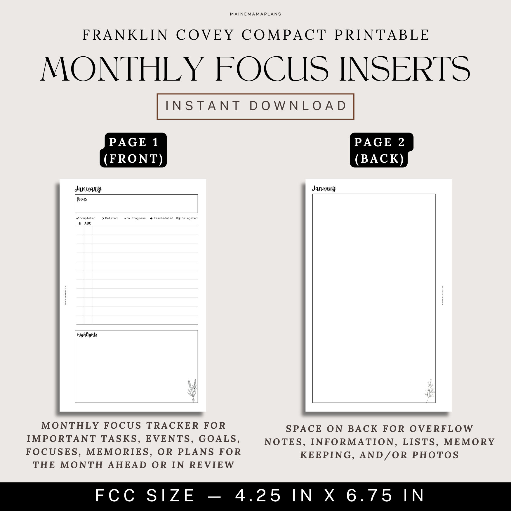 V1: Monthly Focus Insert FCC Printable Monthly Goals Tracker in ...