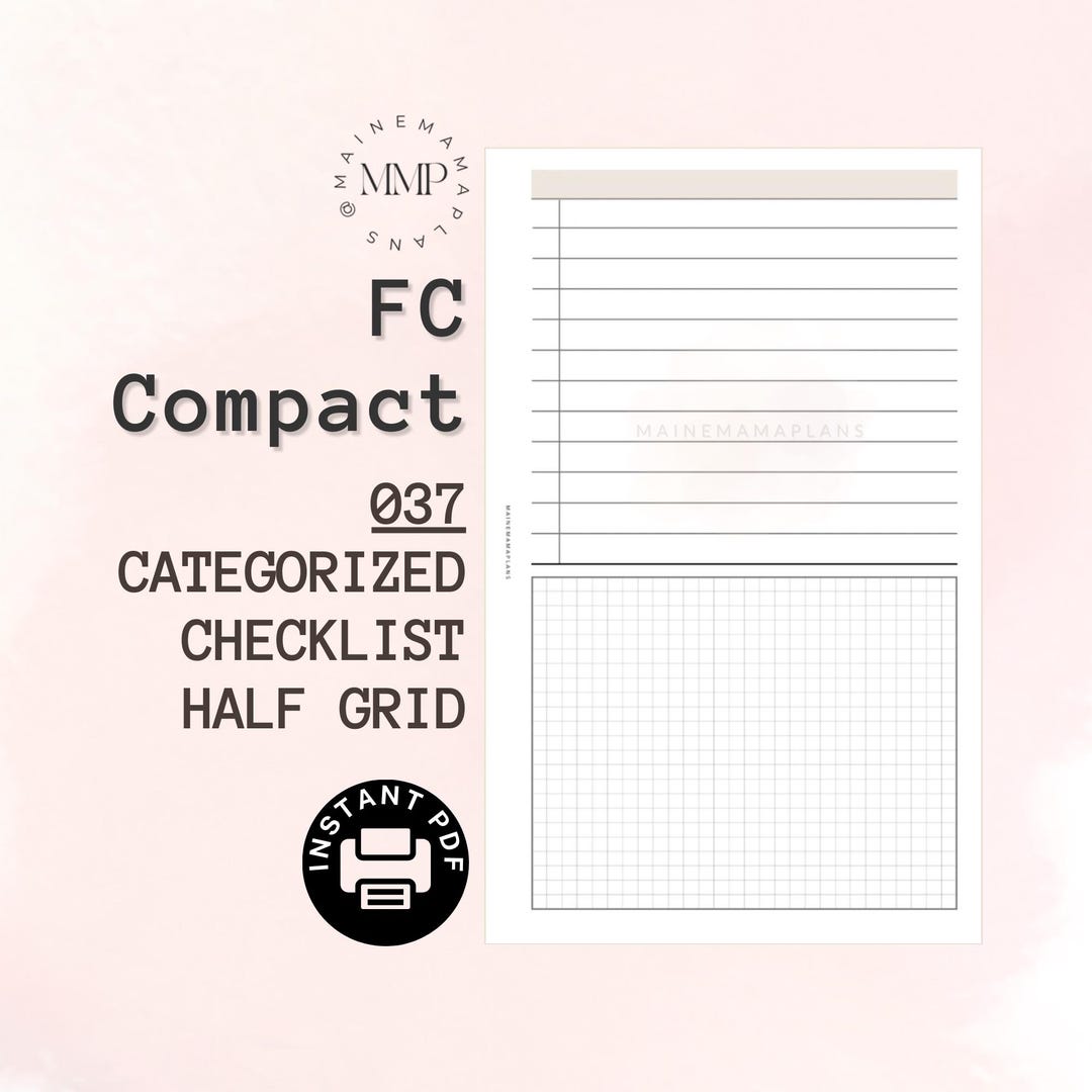 037 - FC Compact: Categorized Checklist Half Grid Insert Instant PDF ...