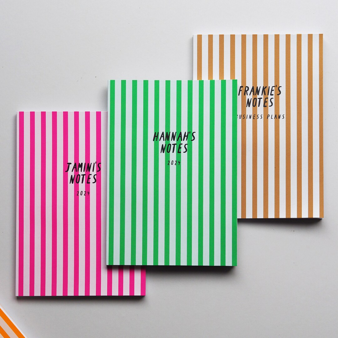 Personalised Notebook, Striped Notebook, A5 Notebook, Personalised ...
