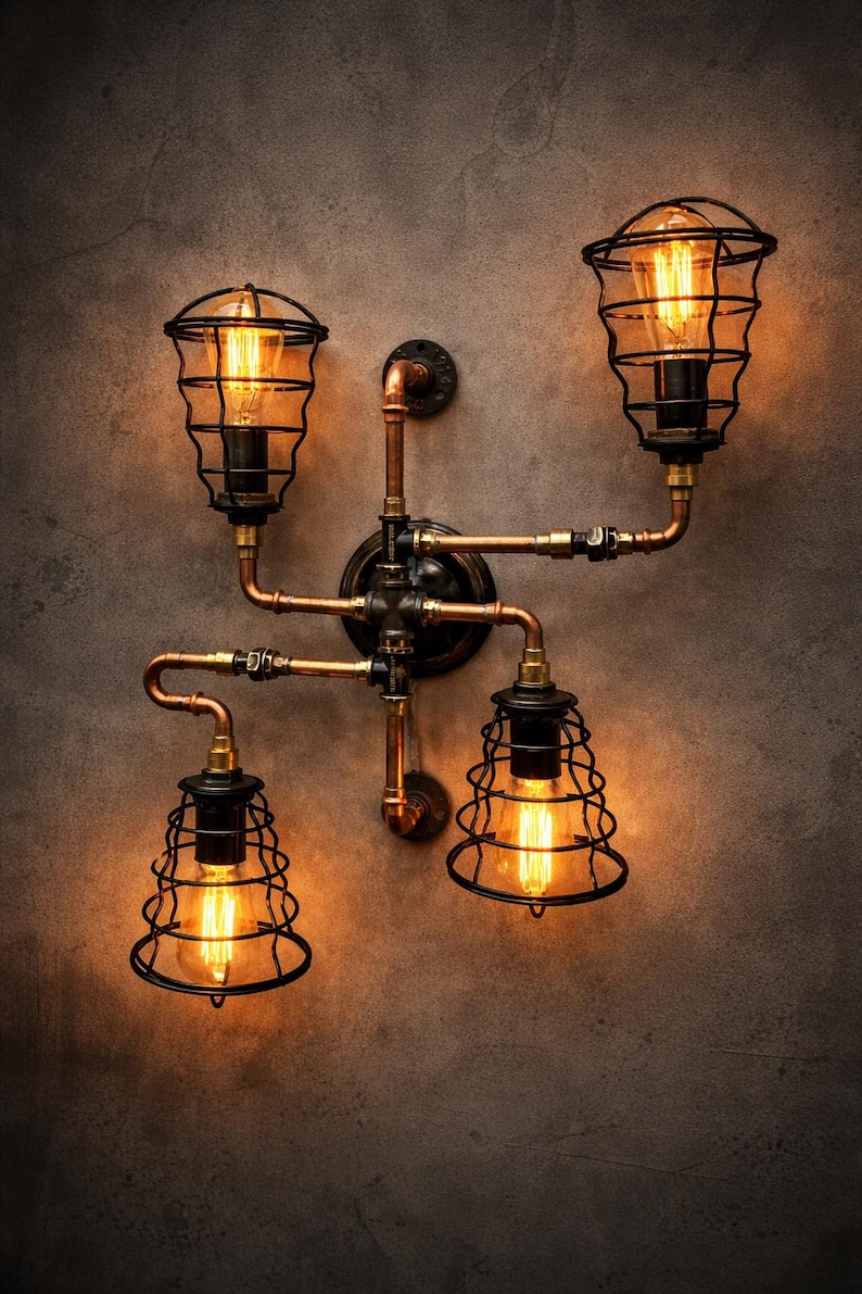 Steampunk Pipe Lamp With Edison Bulbs, Handmade Loft Style Lighting ...