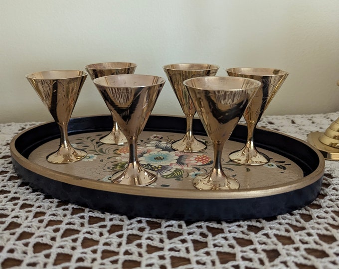 Vintage Brass Barware Set of 6 Solid Brass Cordial or Stemmed Shot ...