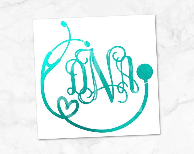 Nurse Stethoscope Heart Monogram Car Window Decal Initials Car Window ...