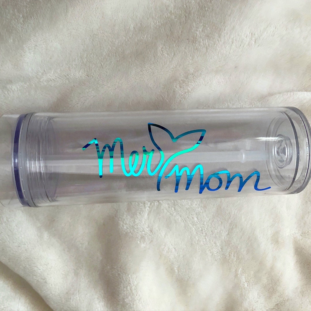 Mermom Skinny Tumbler With Straw, Mermaid Water Bottle for Mom ...