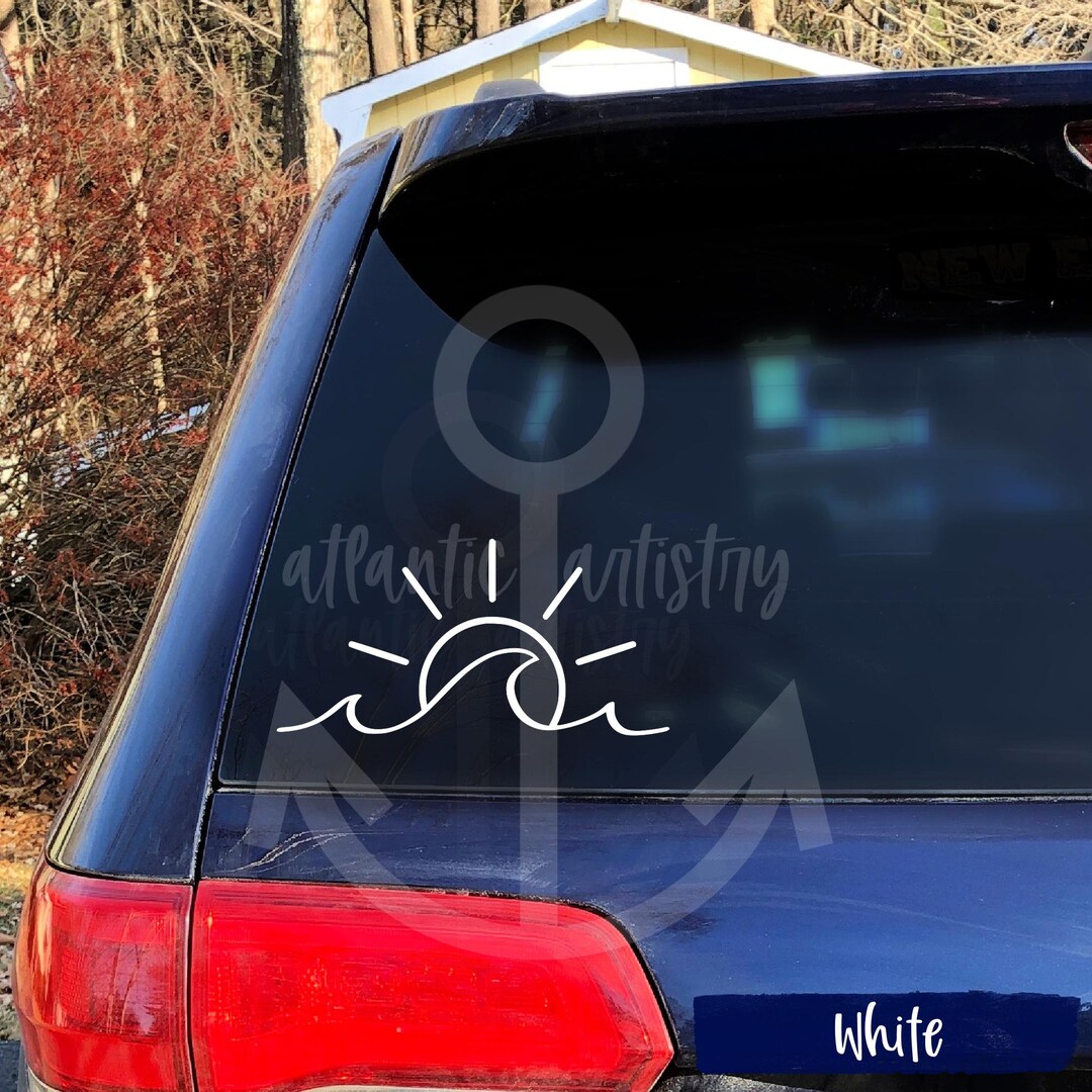 Ocean Wave Decal Sticker, Wave With Sun Sticker for Laptop, Beach Wave ...