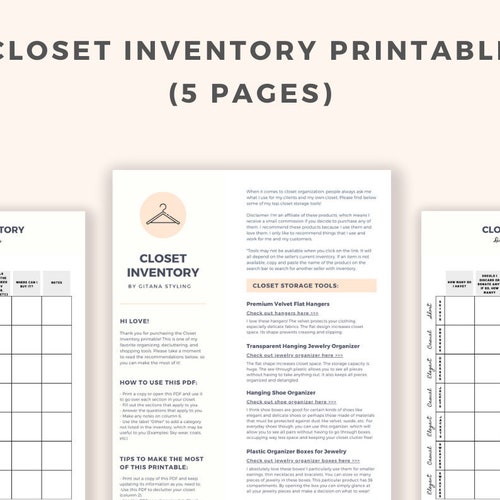 Closet Inventory Printable Closet Organization Instant | Etsy