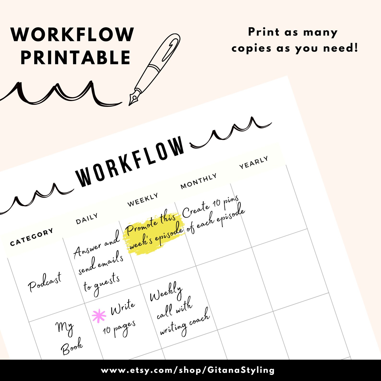 Workflow Printable | US Letter | PDF | Instant Download | Business ...