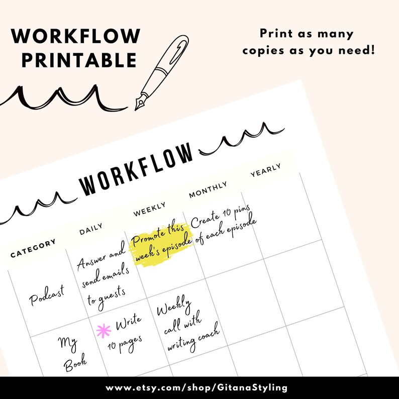 Workflow Printable | US Letter | PDF | Instant Download | Business ...