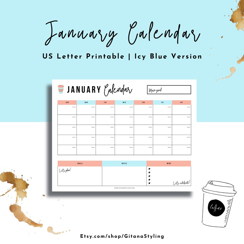January Calendar Printable Set (3 Pdfs) | Monthly Calendar | Calendar ...