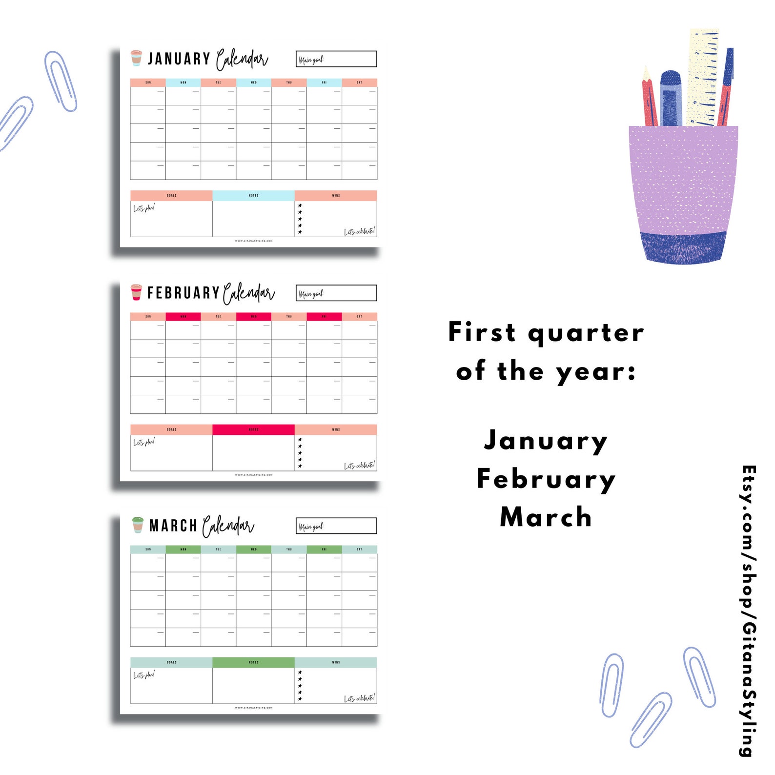 Undated Yearly Calendar US Letter Size Printable Calendar - Etsy