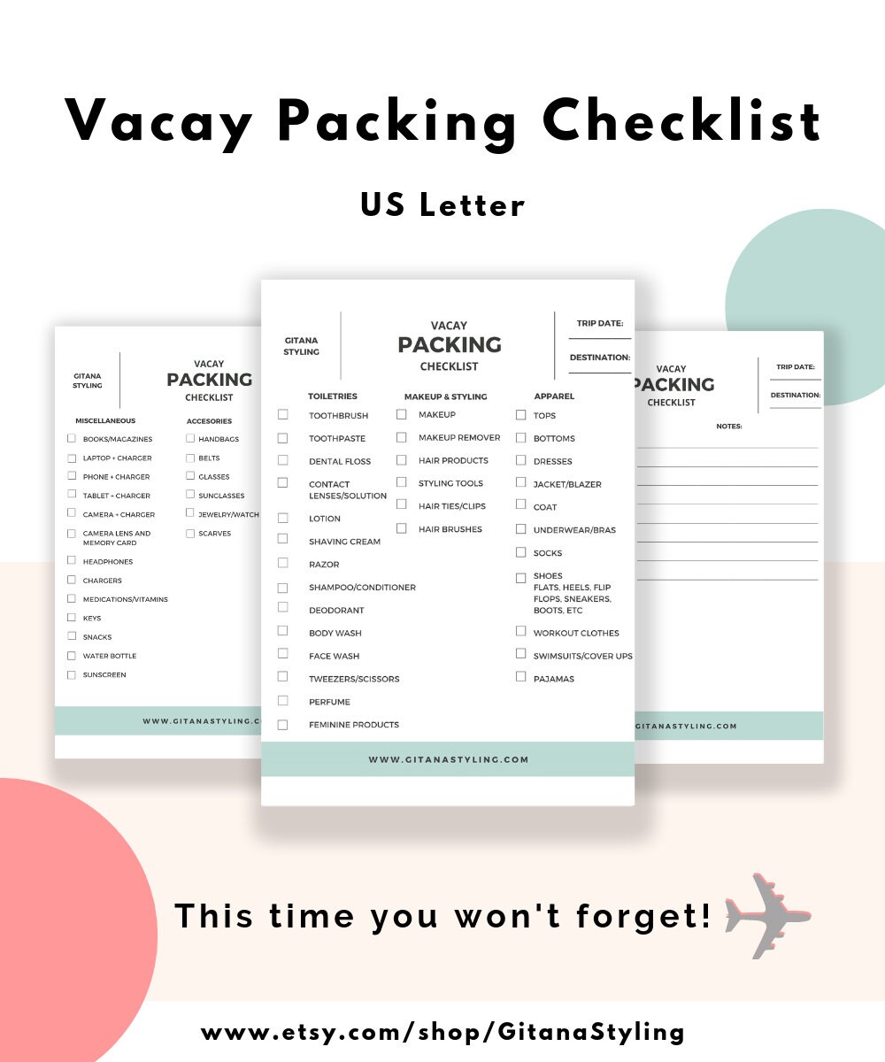 Vacay Wardrobe Mini Kit Printable Planners, Travel Planner, Vacation ...