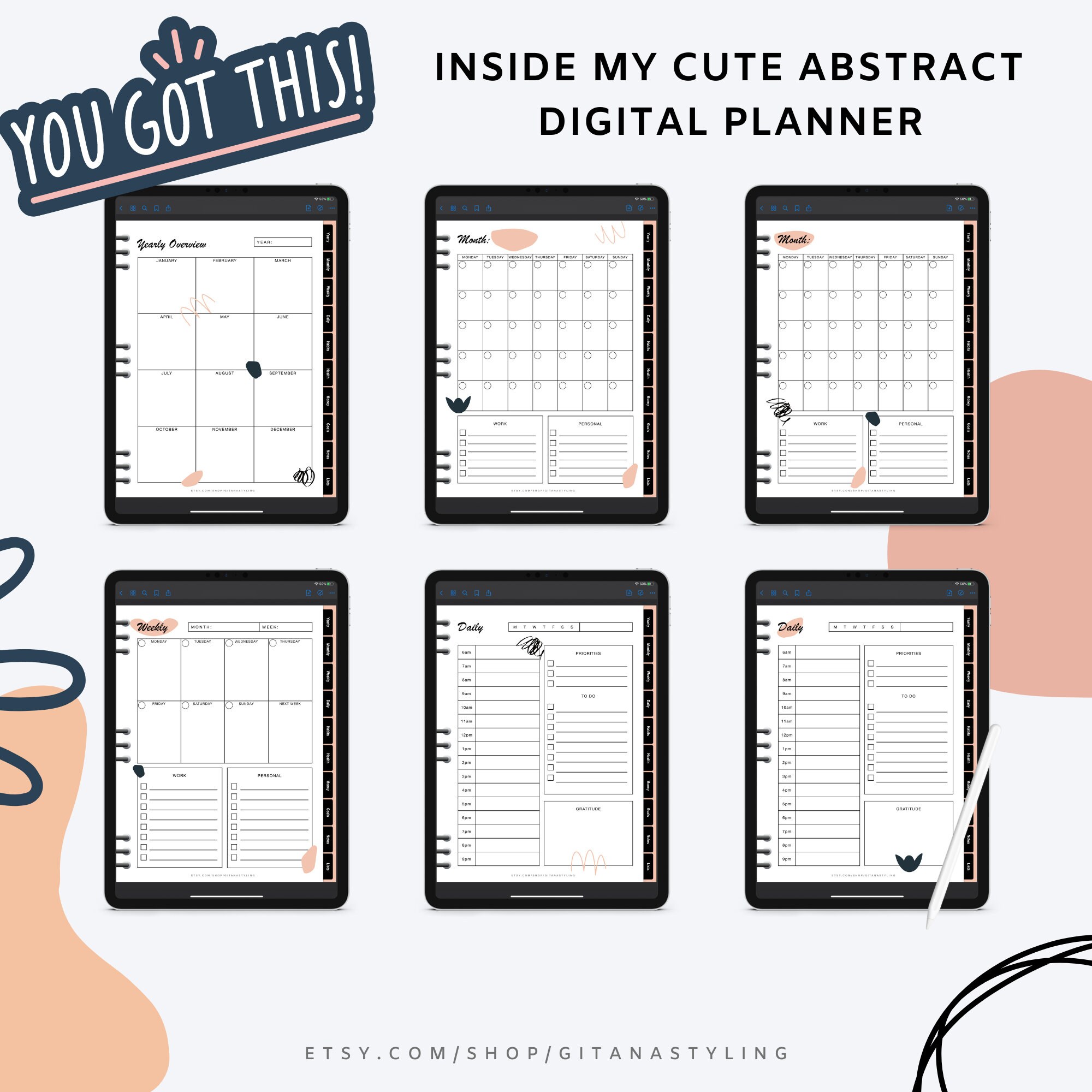 My Cute Abstract Digital Planner Pink Digital Planner for iPad Digital ...