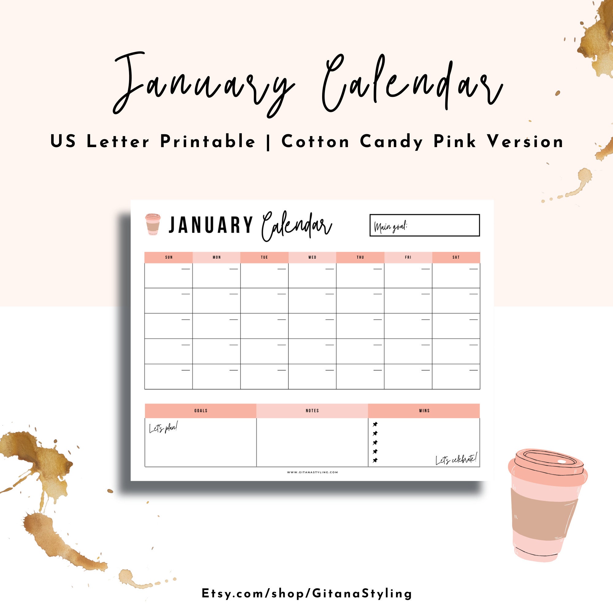 January Calendar Printable Set (3 Pdfs) | Monthly Calendar | Calendar ...