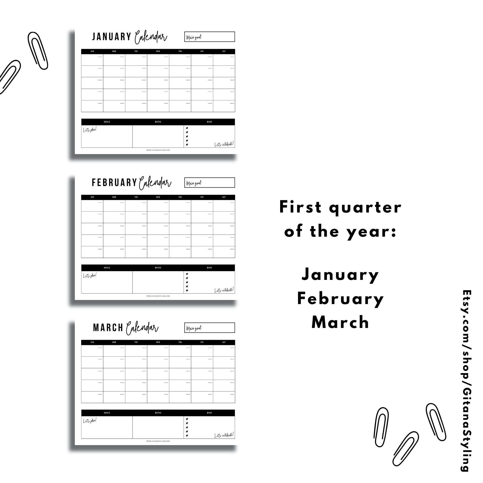 Minimalist Yearly Blank Calendar Modern Printable Calendar Undated ...