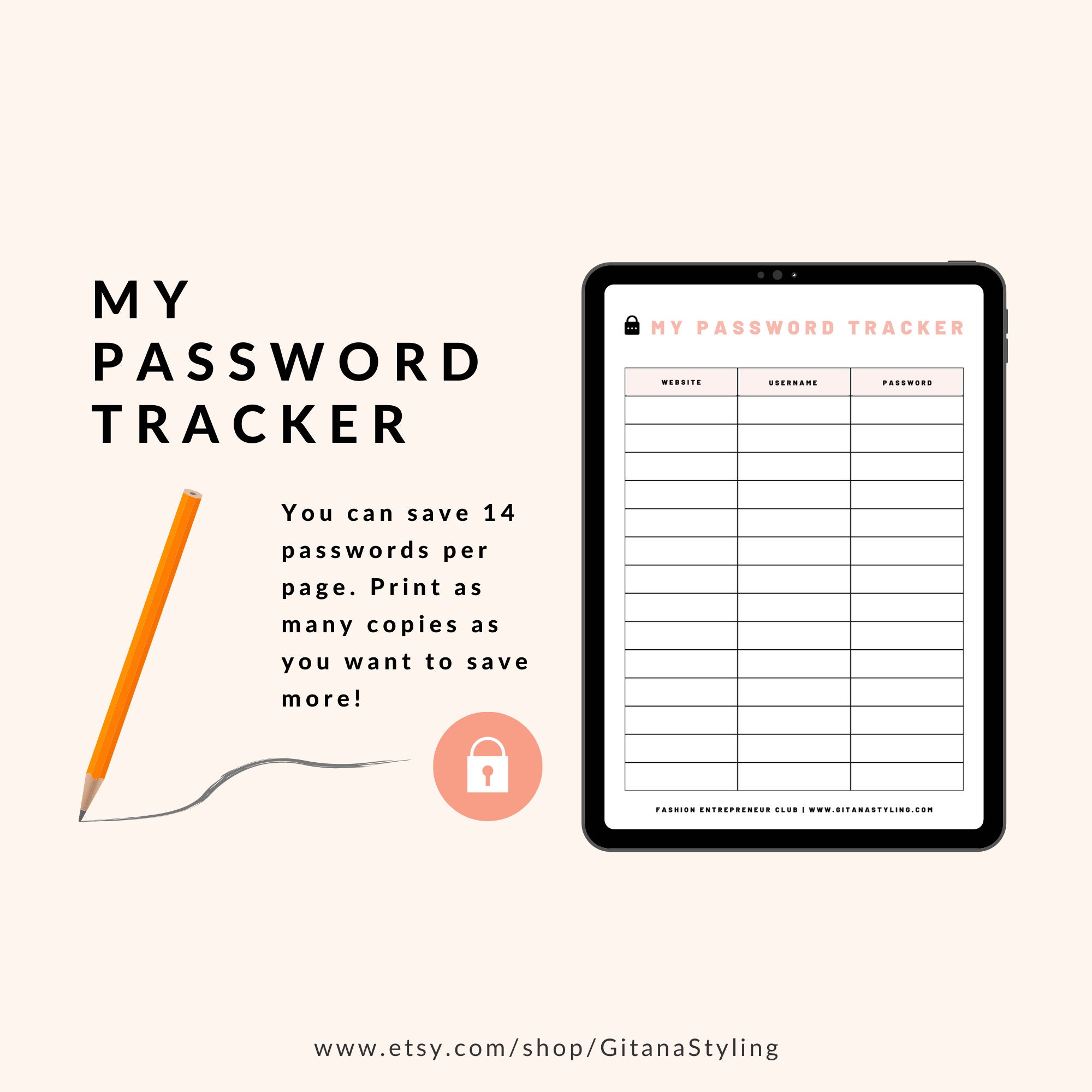 My Password Tracker Printable US Letter PDF Instant Download Password ...