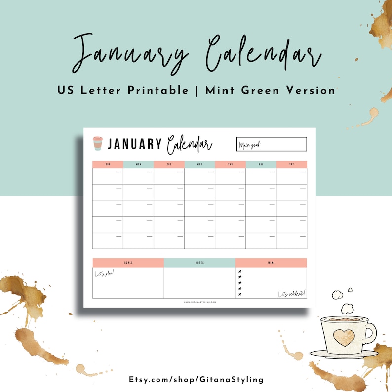 January Calendar Printable Set (3 Pdfs) | Monthly Calendar | Calendar ...