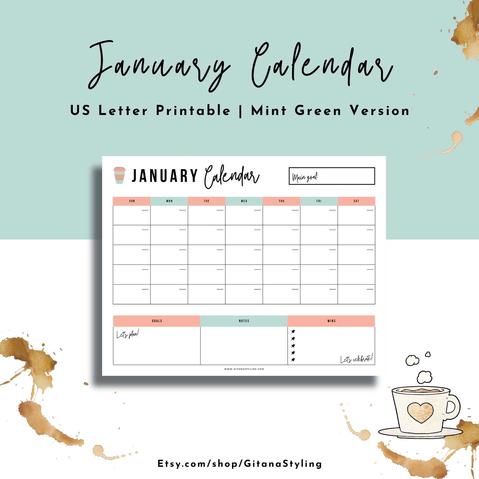 January Calendar Printable Set (3 Pdfs) | Monthly Calendar | Calendar ...