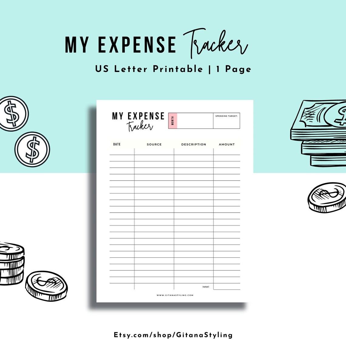 My Expense Tracker Printable | Business Finance Template | Expense Log ...