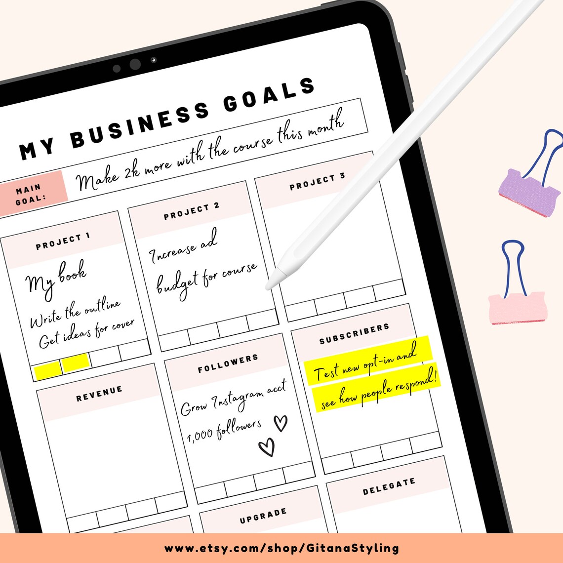 My Business Goals Printable US Letter PDF Instant Download Goal Planner ...