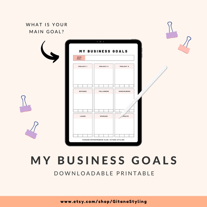 My Business Goals Printable | US Letter | PDF | Instant Download | Goal ...