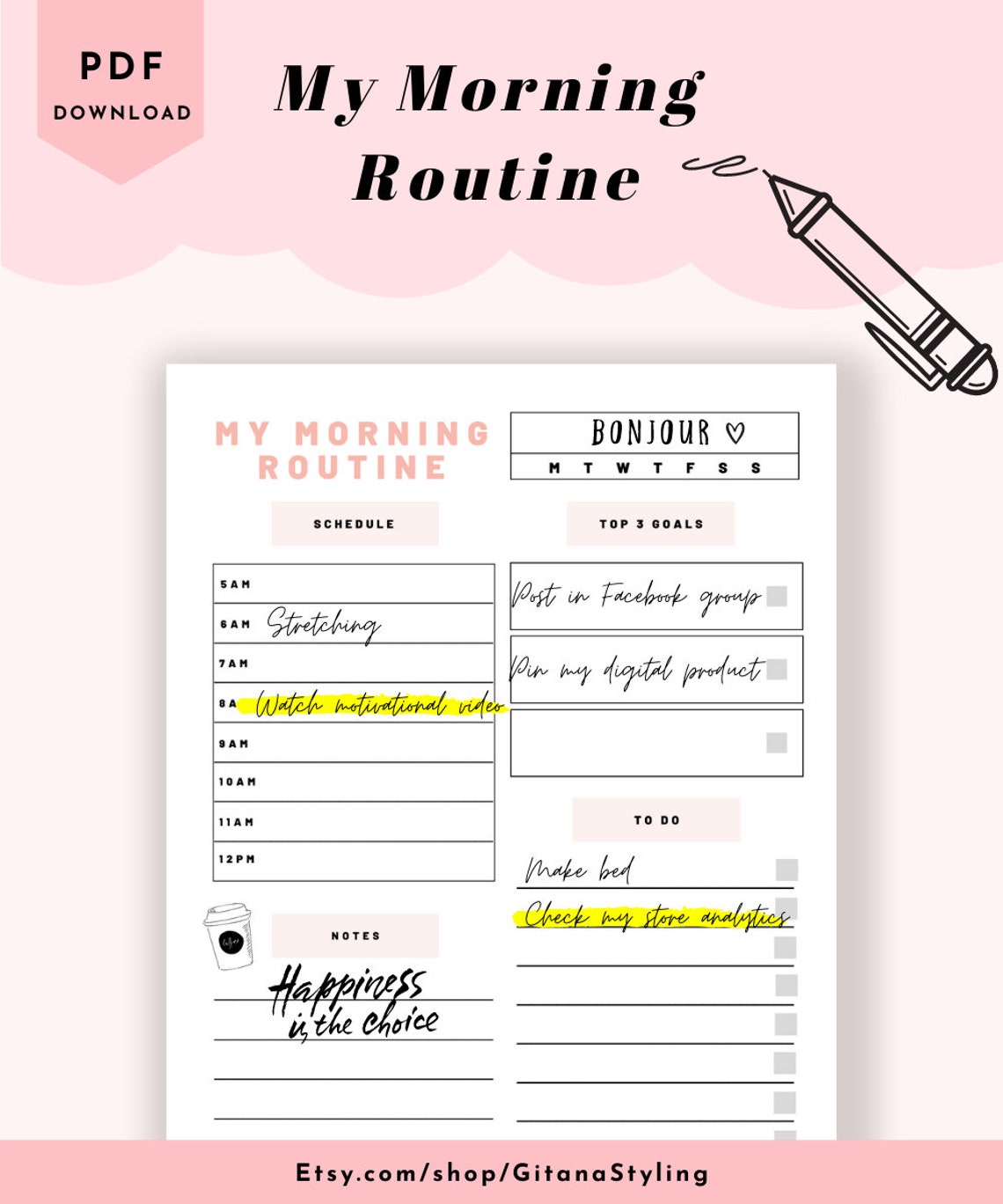 Morning Routine Printable, Daily Planner, Morning Planner, Instant ...