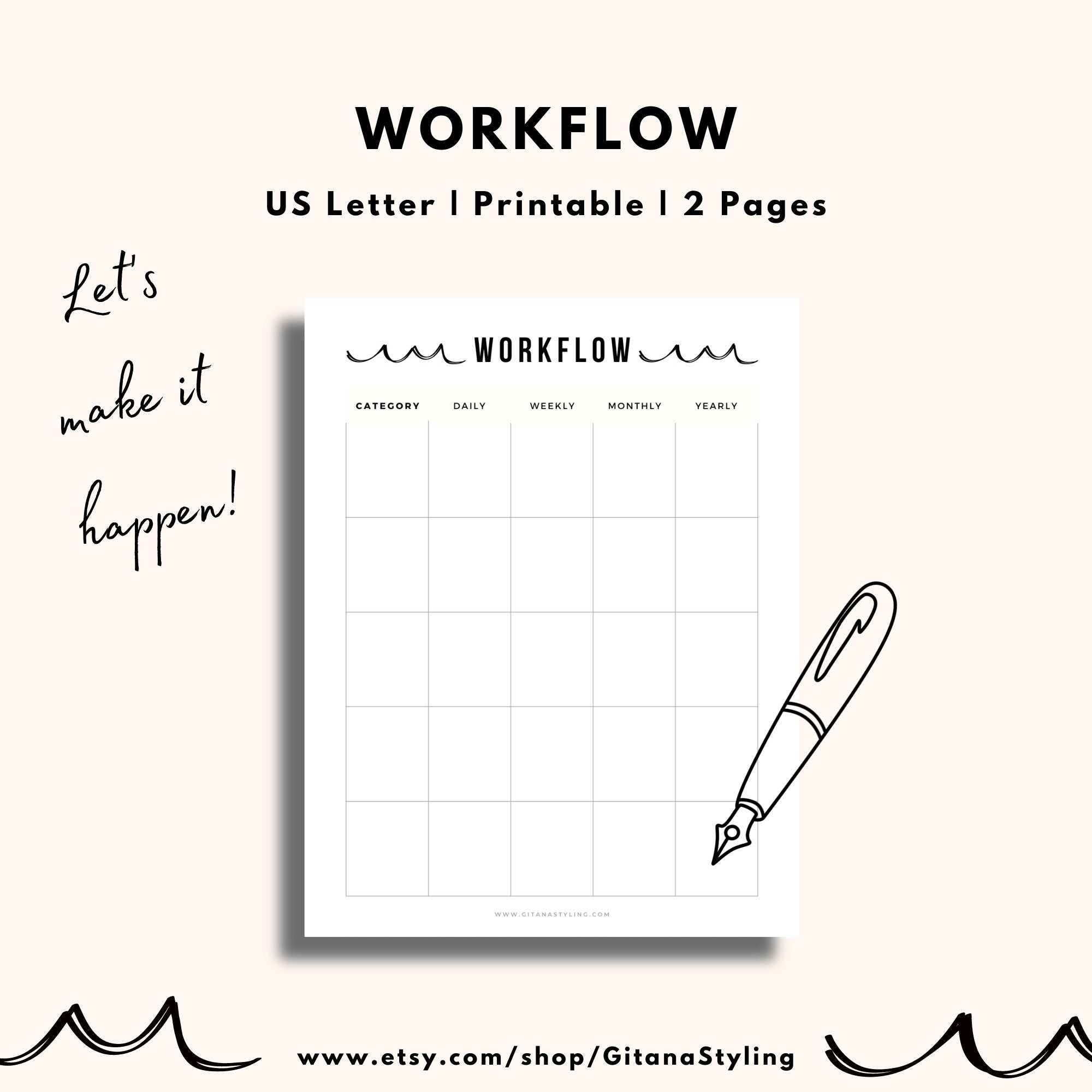 Workflow Printable | US Letter | PDF | Instant Download | Business ...