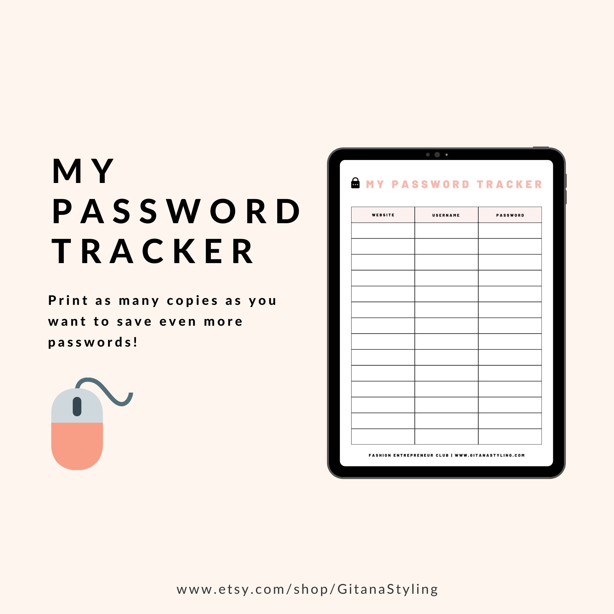 My Password Tracker Printable US Letter PDF Instant Download Password ...