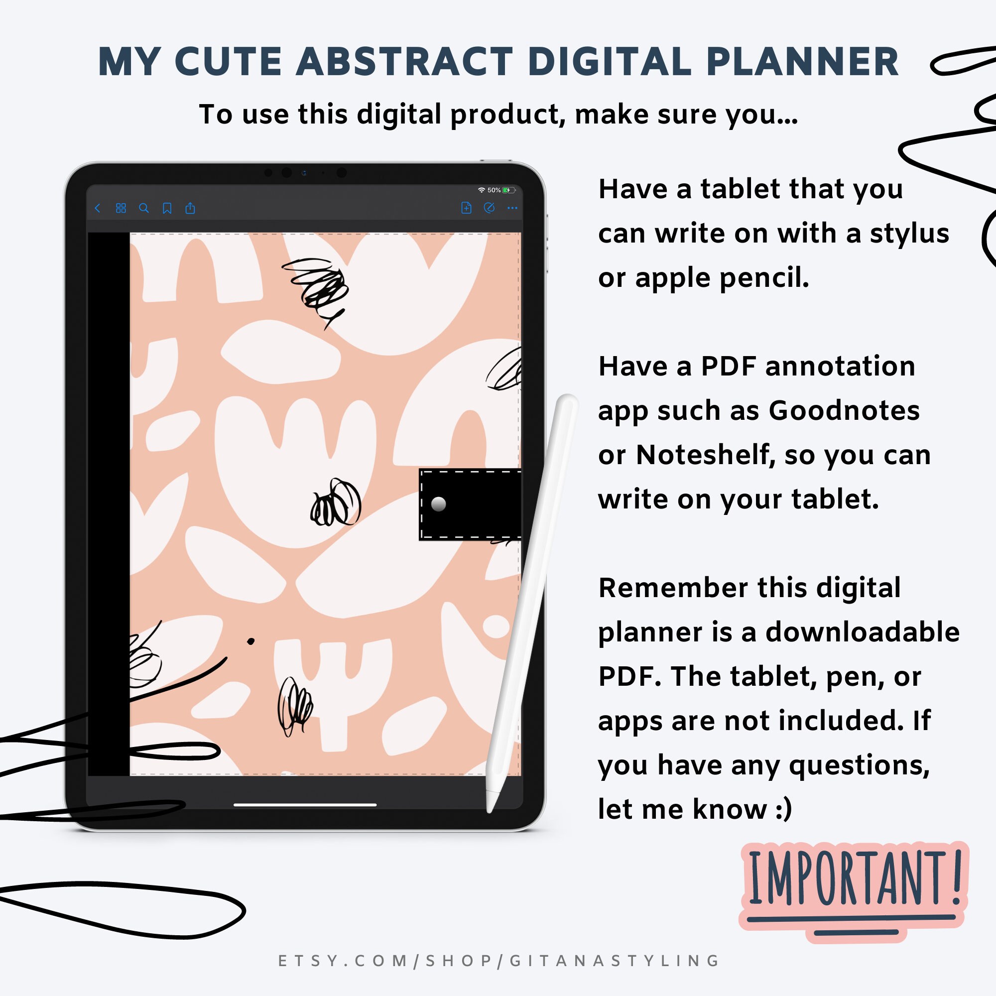 My Cute Abstract Digital Planner Pink Digital Planner for iPad Digital ...