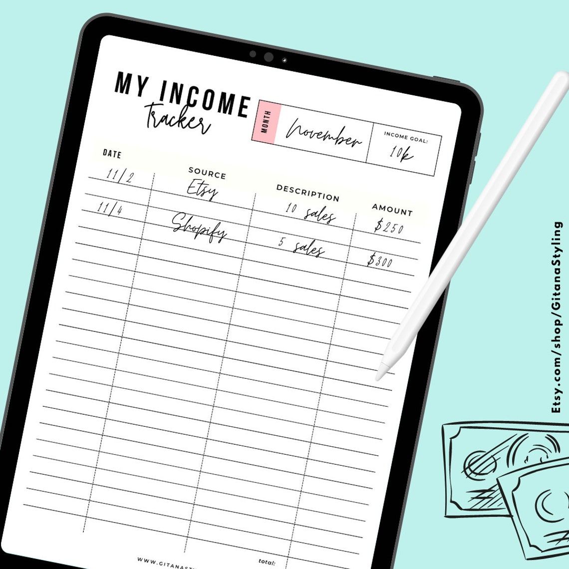My Income Tracker Printable | Business Finance Template | Income Log ...
