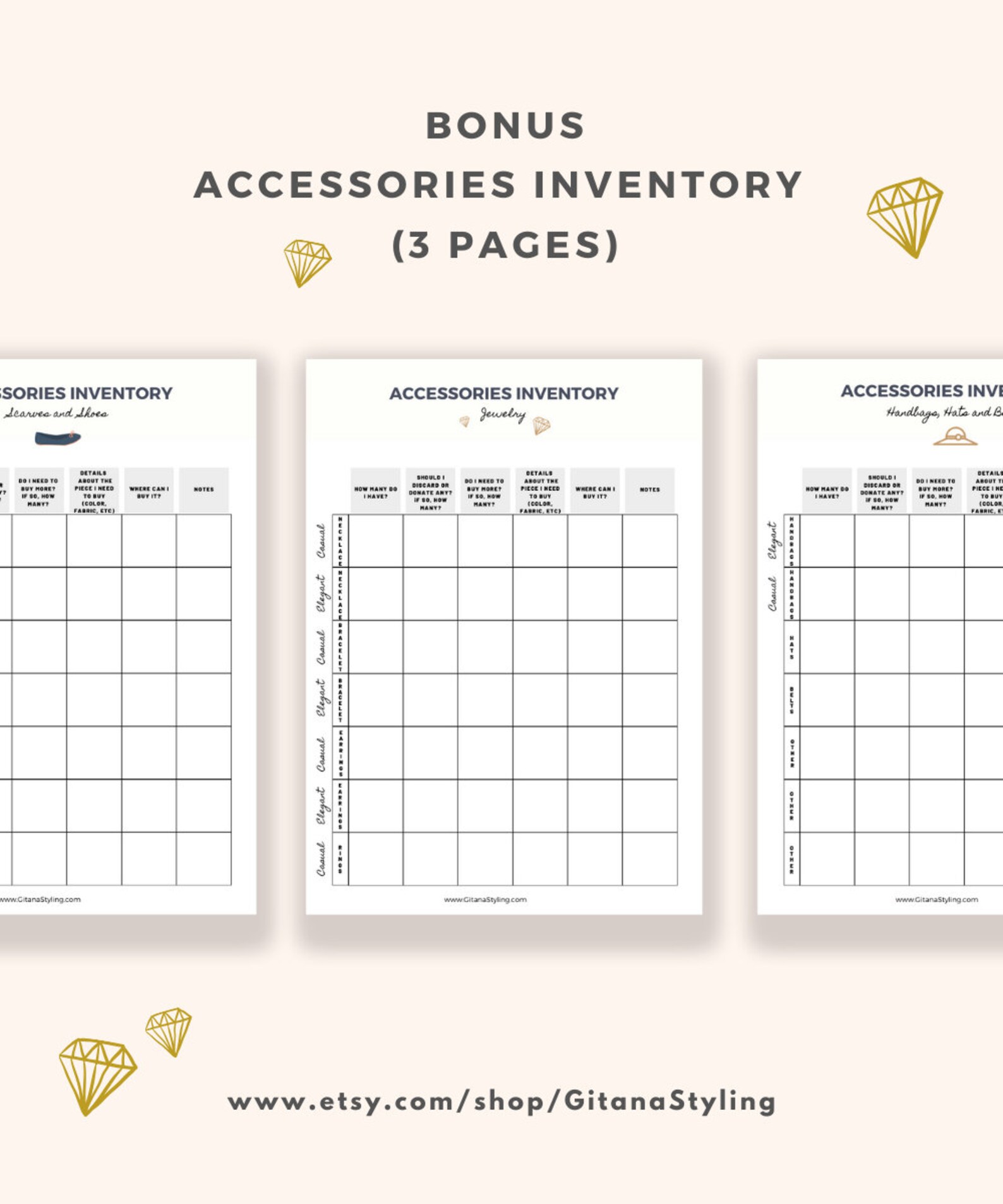 Closet Inventory Printable, Closet Organization, Instant Download, US ...
