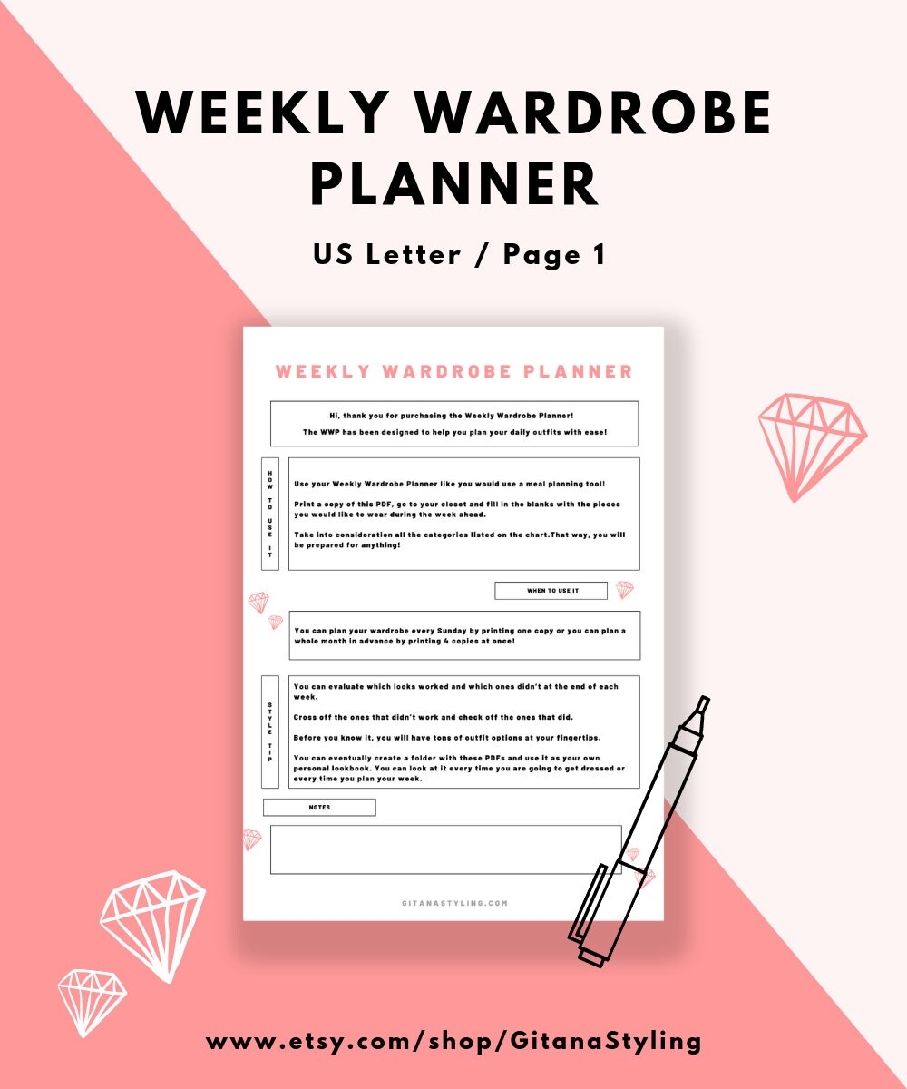 Weekly Wardrobe Planner Printable, Weekly Planner, Instant Download, US ...
