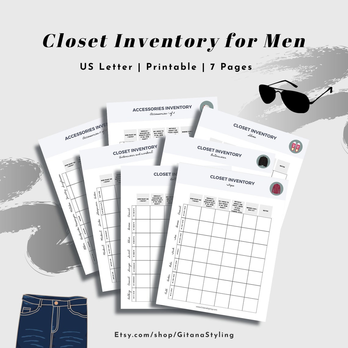 Closet Inventory for Men Printable | Closet Organizer | US Letter | 7 ...