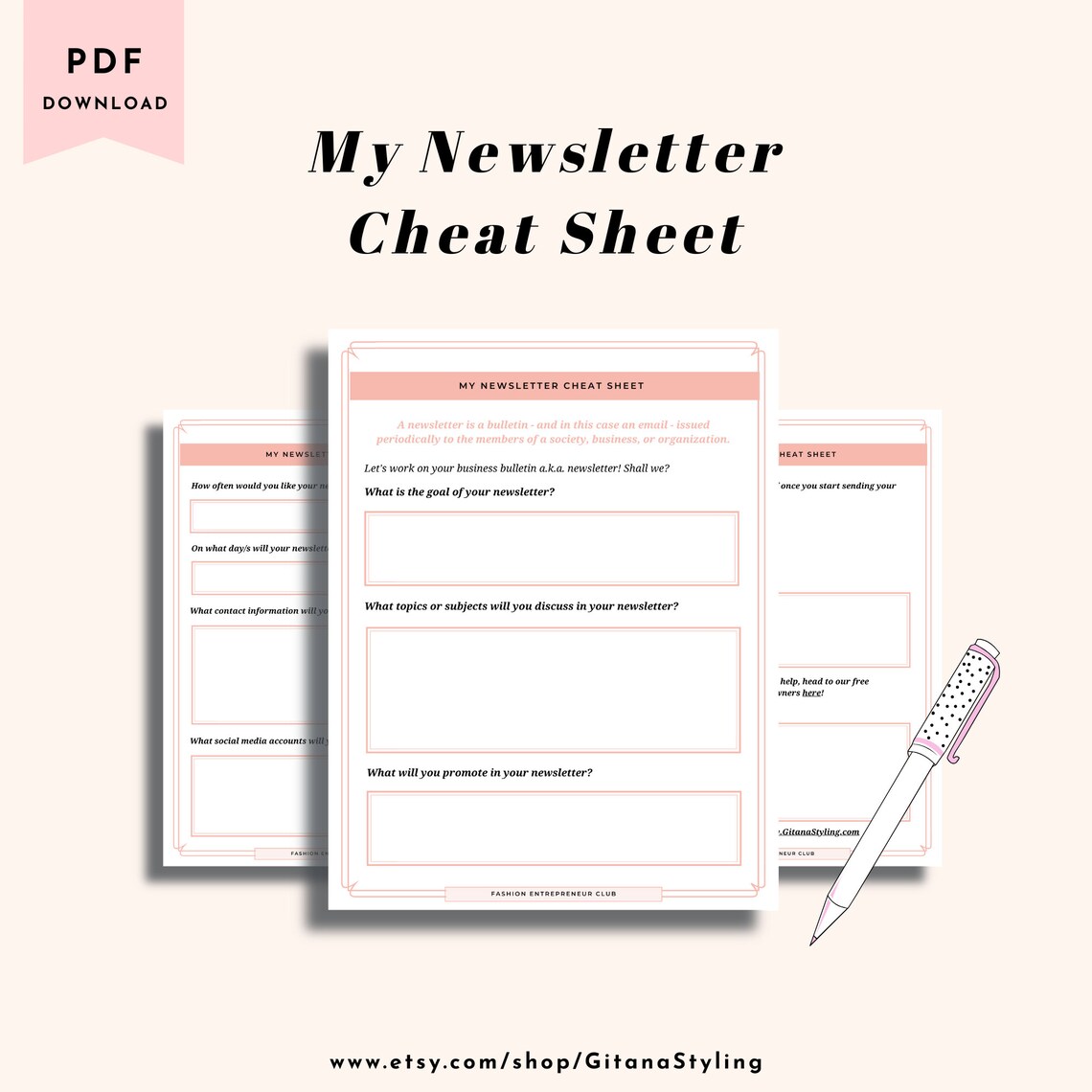 My Newsletter Cheat Sheet Email Newsletter Worksheet - Etsy