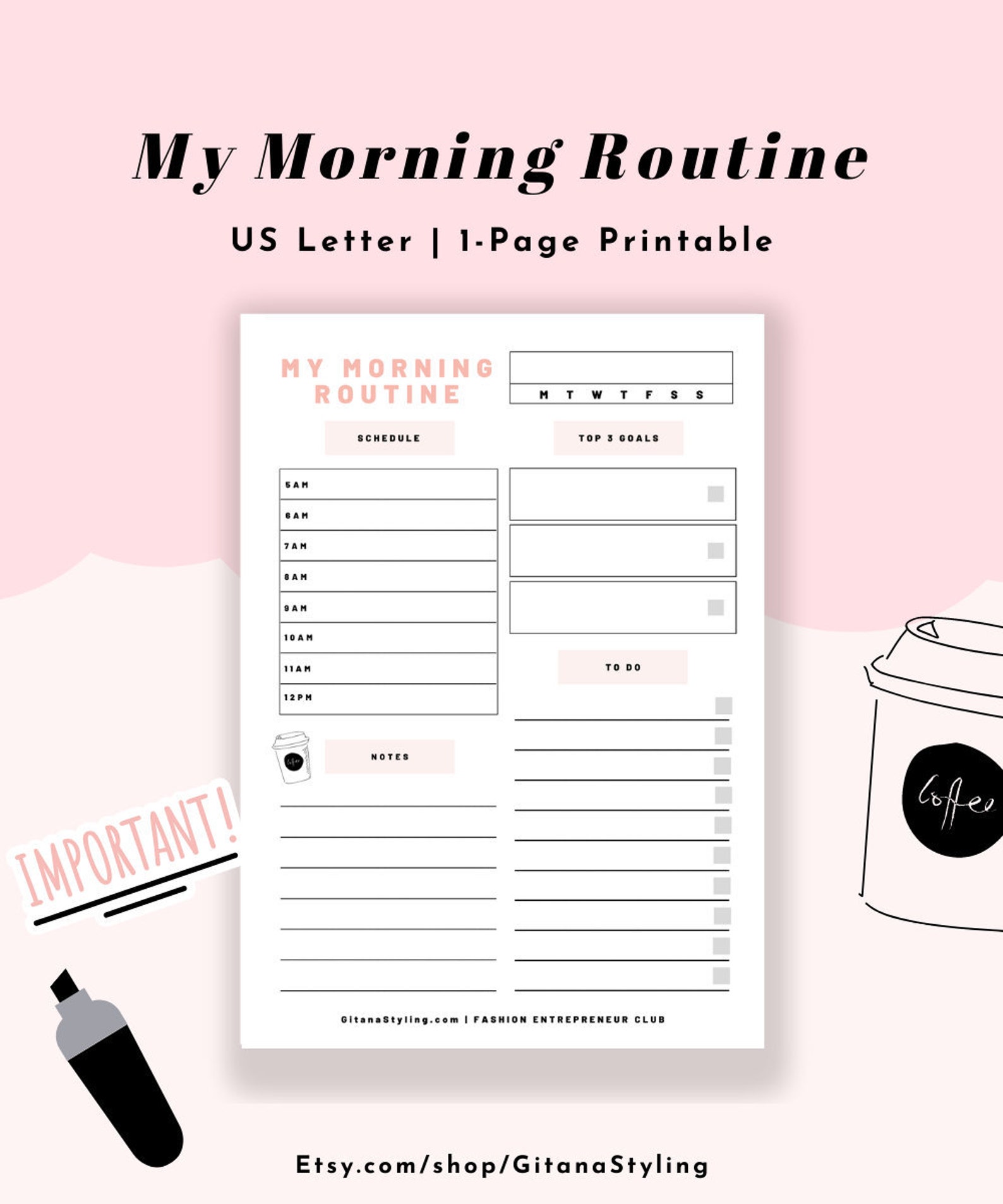 Morning Routine Printable, Daily Planner, Morning Planner, Instant ...
