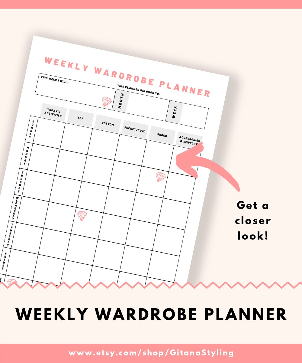 Weekly Wardrobe Planner Printable | Weekly Planner | US Letter, Instant ...