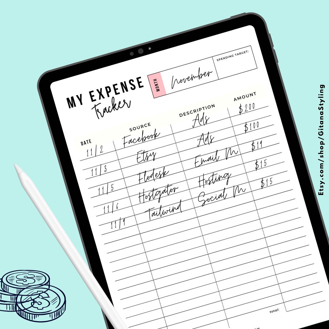 My Expense Tracker Printable | Business Finance Template | Expense Log ...