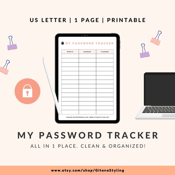 My Password Tracker Printable US Letter PDF Instant - Etsy