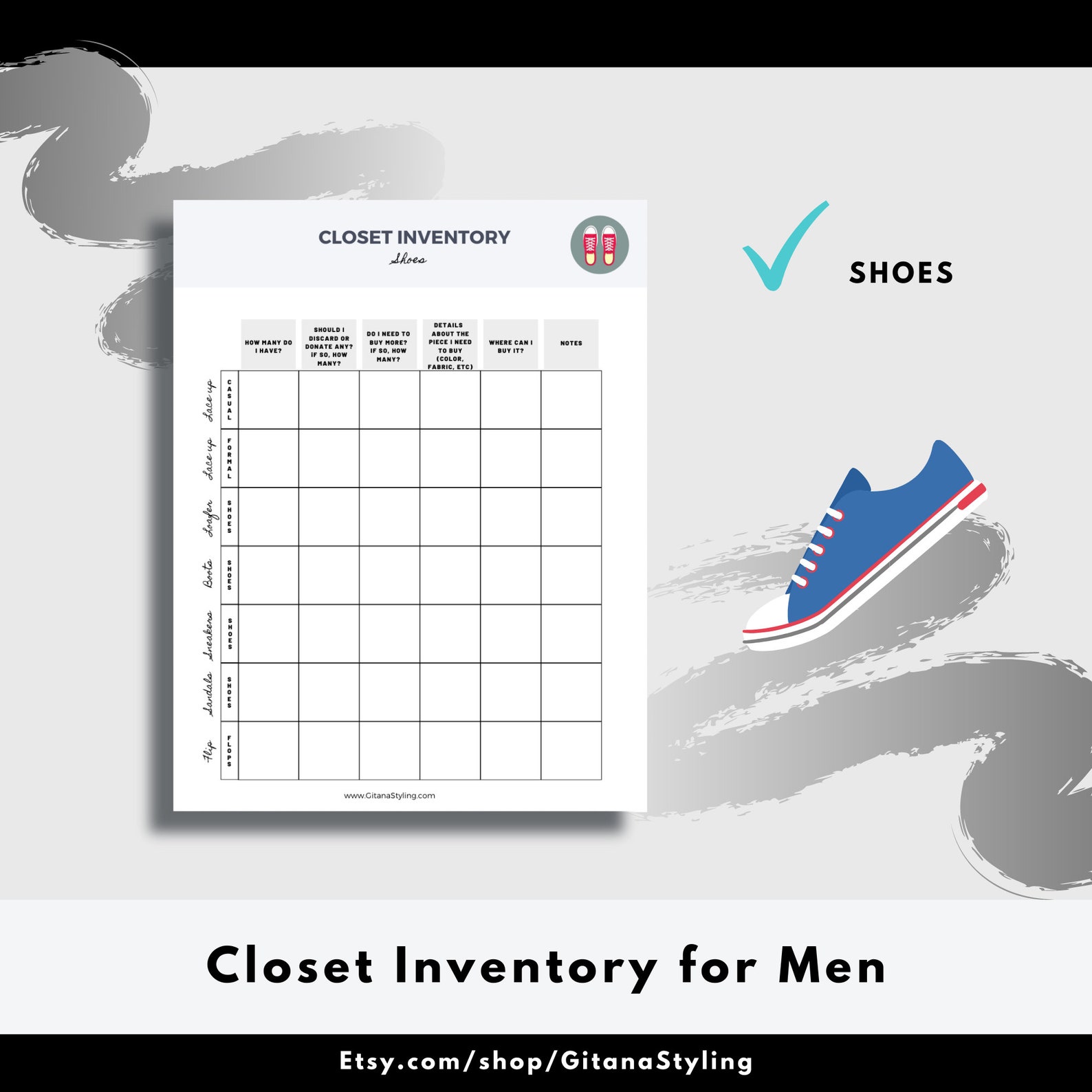 Closet Inventory for Men Printable | Closet Organizer | US Letter | 7 ...