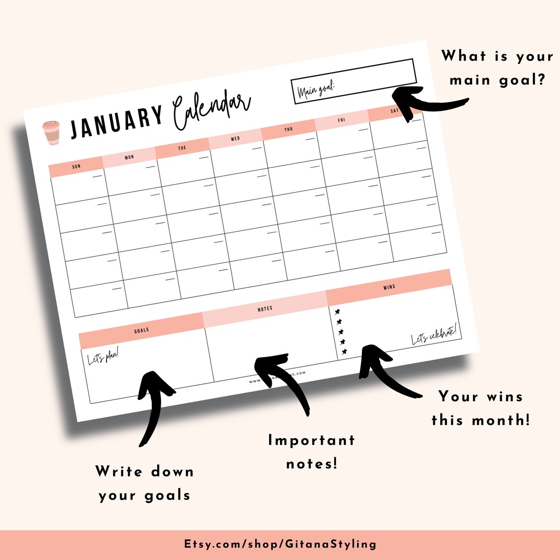 January Calendar Printable Set (3 Pdfs) | Monthly Calendar | Calendar ...