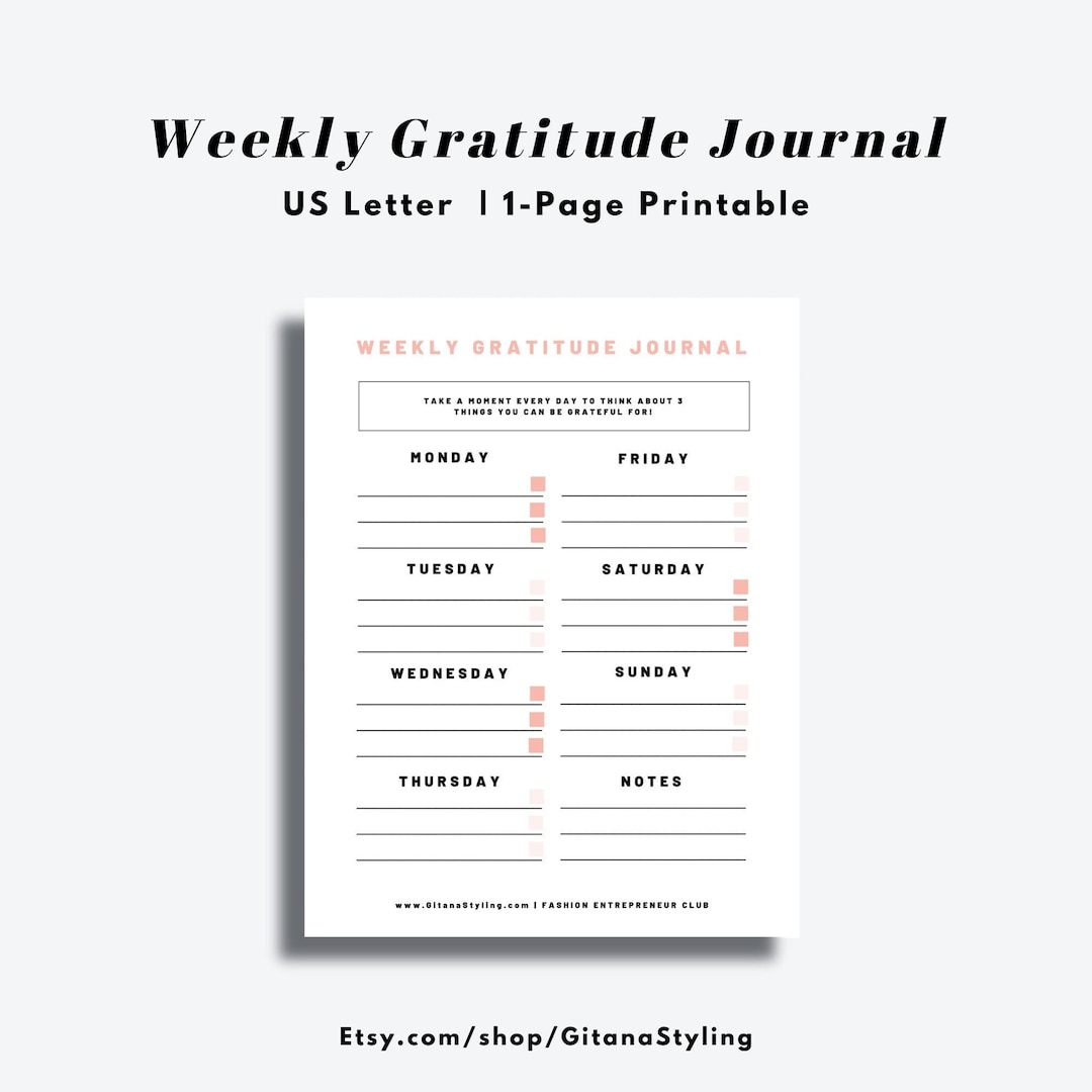 Weekly Gratitude Journal, Gratitude Journal Printable, Weekly Planner ...