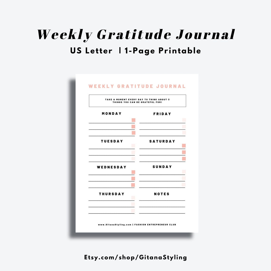 Weekly Gratitude Journal Gratitude Journal Printable Weekly - Etsy
