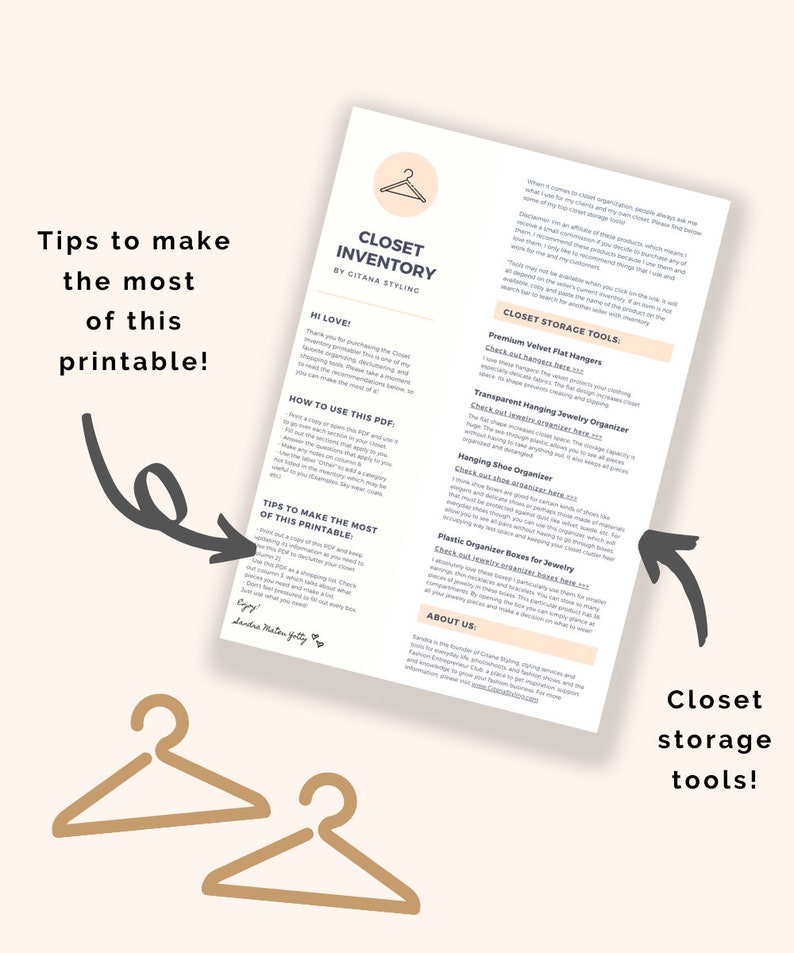 Closet Inventory Printable, Closet Organization, Instant Download, US ...