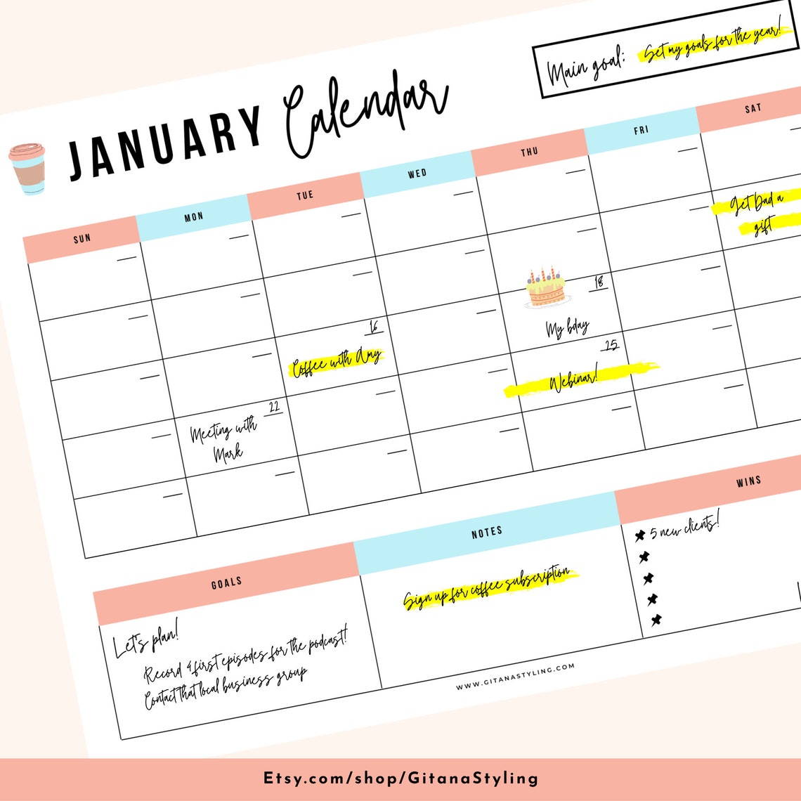 January Calendar Printable Set (3 Pdfs) | Monthly Calendar | Calendar ...