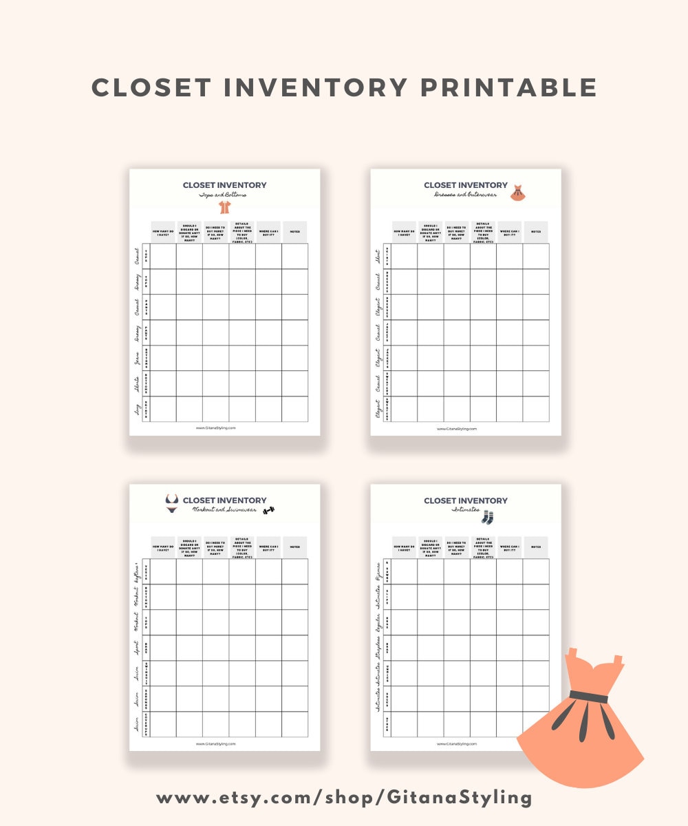Closet Inventory Printable, Closet Organization, Instant Download, US ...